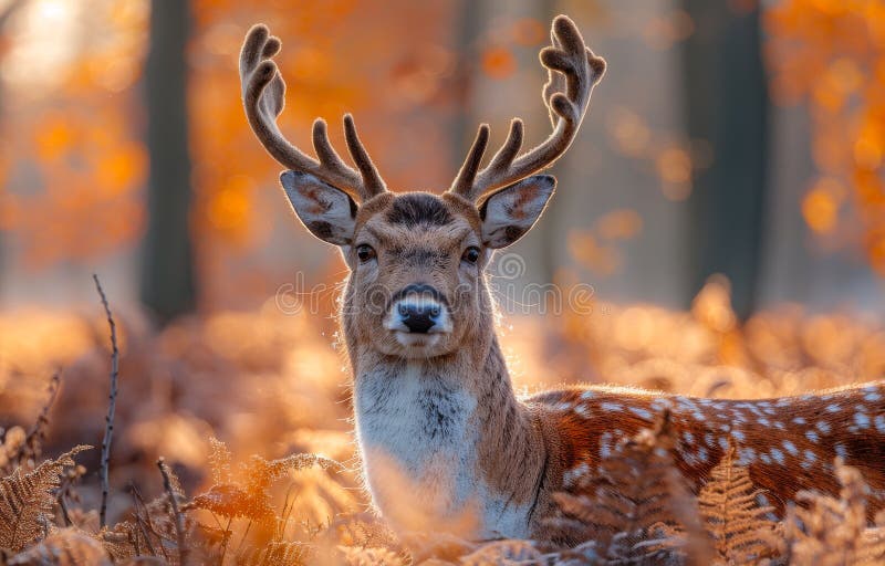 Deer in Autumn Forest. a Fallow Deer Stands in a Forest, with Autumn ...