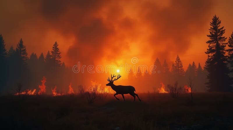 A Deer is Captured in Silhouette As it Runs through a Forest Clearing ...
