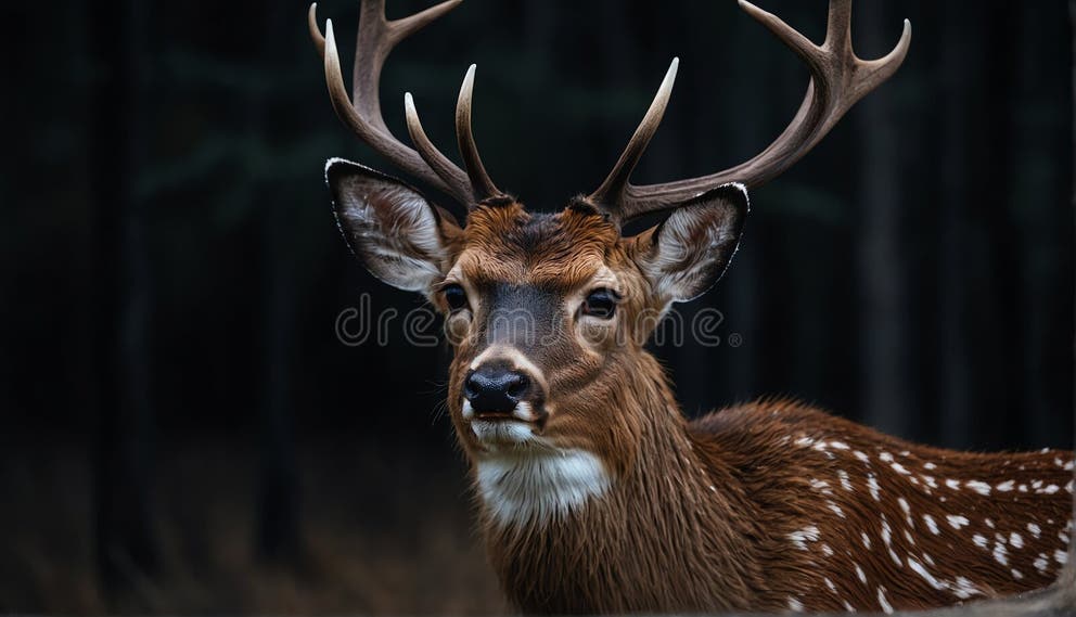 Deer Close Up Portrait on Plain Black Ai Generated Stock Illustration ...