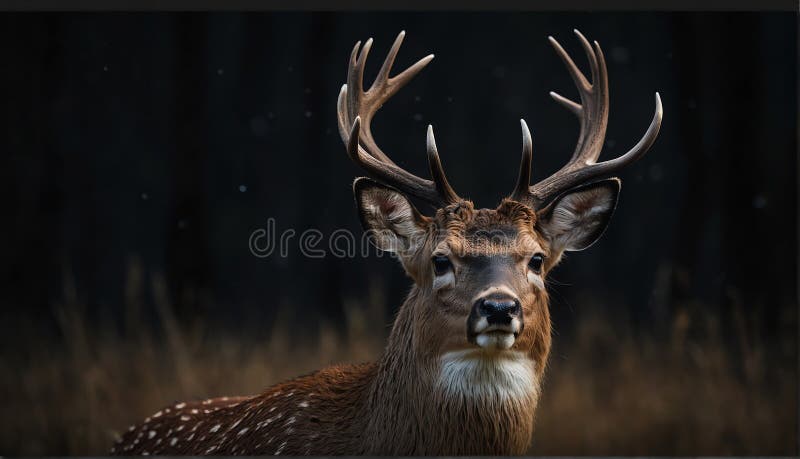 Deer Close Up Portrait on Plain Black Ai Generated Stock Illustration ...