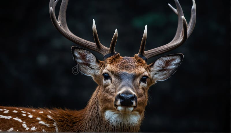 Deer Close Up Portrait on Plain Black Ai Generated Stock Illustration ...