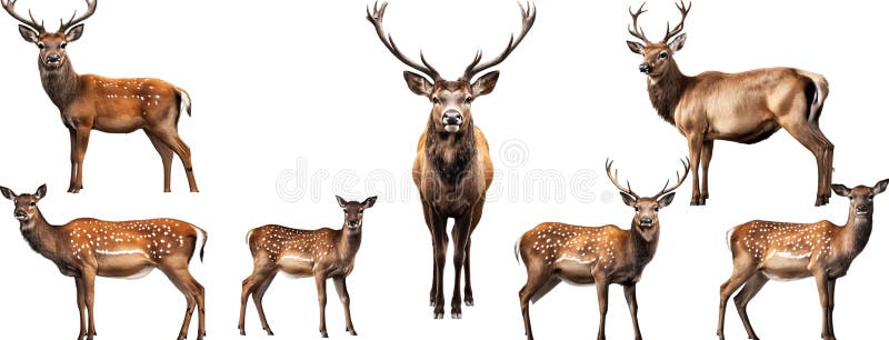 Deer Collection Various Poses and Species Isolated on White Stock Photo ...