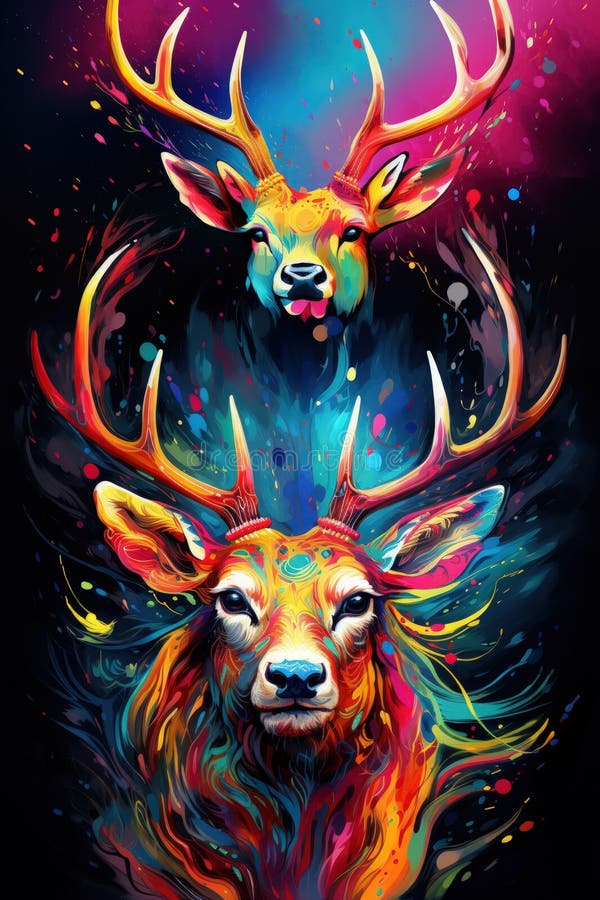 A Deer Colorful Abstract Painting Stock Illustration - Illustration of ...