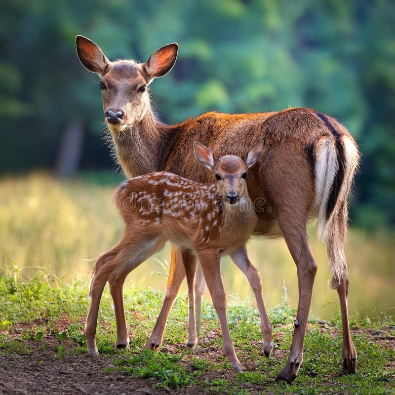 Deer Cub with Mom, AI Generated Stock Illustration - Illustration of ...