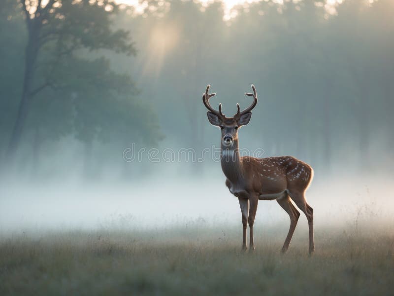 A Deer at Dawn Embracing the Peaceful Wilderness. Stock Illustration ...