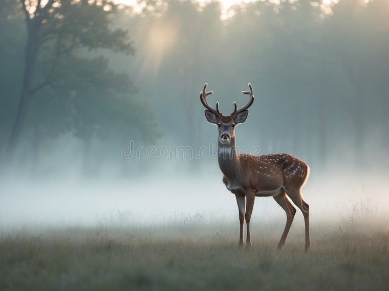 A Deer at Dawn Embracing the Peaceful Wilderness. Stock Illustration ...