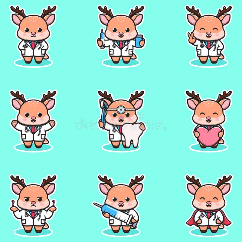 Vector Illustration of Cute Character Cartoon of Deer Doctor Stock ...