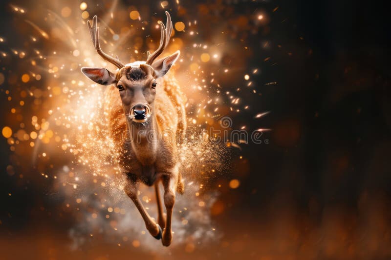 Deer in Dynamic Superhero Pose with Glowing Effects Stock Illustration ...