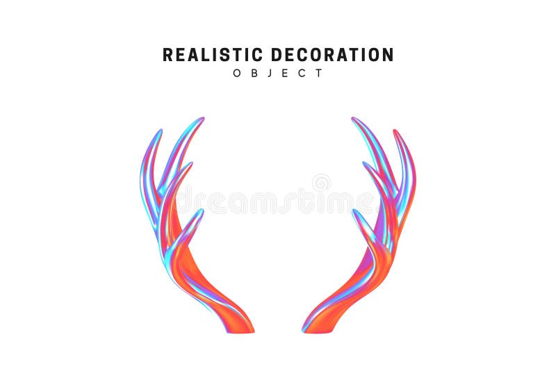 Deer and Elk Horns. 3d Objects with Gradient Holographic Color of ...