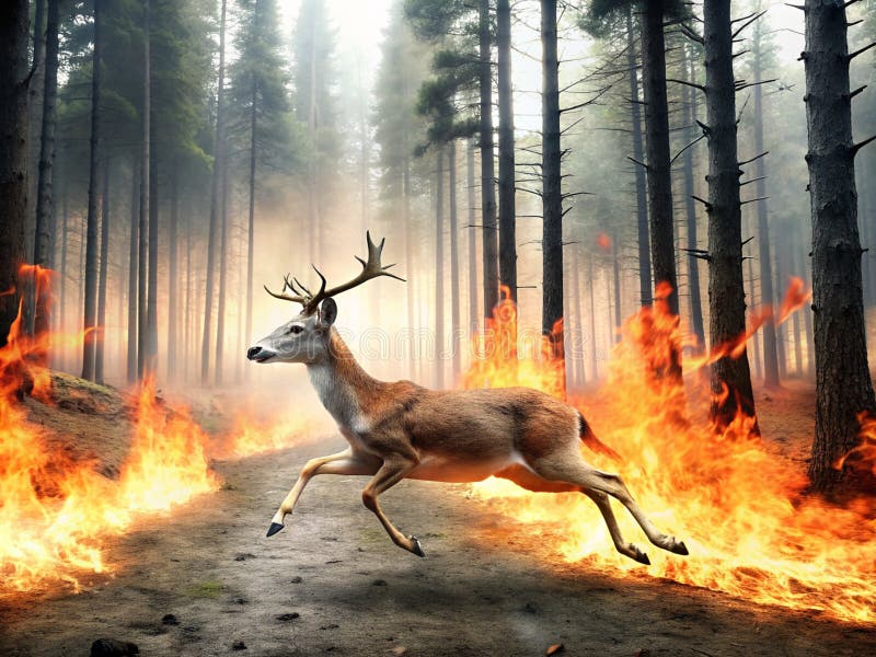 Deer escapes from fire stock illustration. Illustration of baby - 311814558