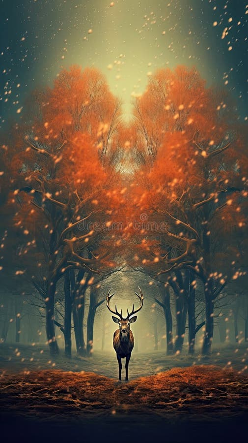 Deer in fall tree stock photo. Image of dawn, stag, fall - 296051034