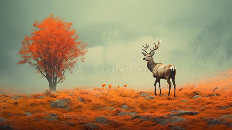 Deer in fall tree stock photo. Image of mountain, animal - 310348676