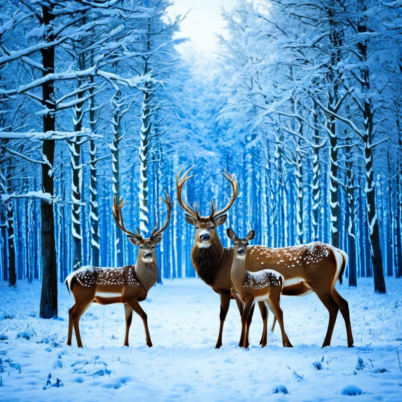 Deer Family in a Winter Wonderland Stock Image - Image of deer ...