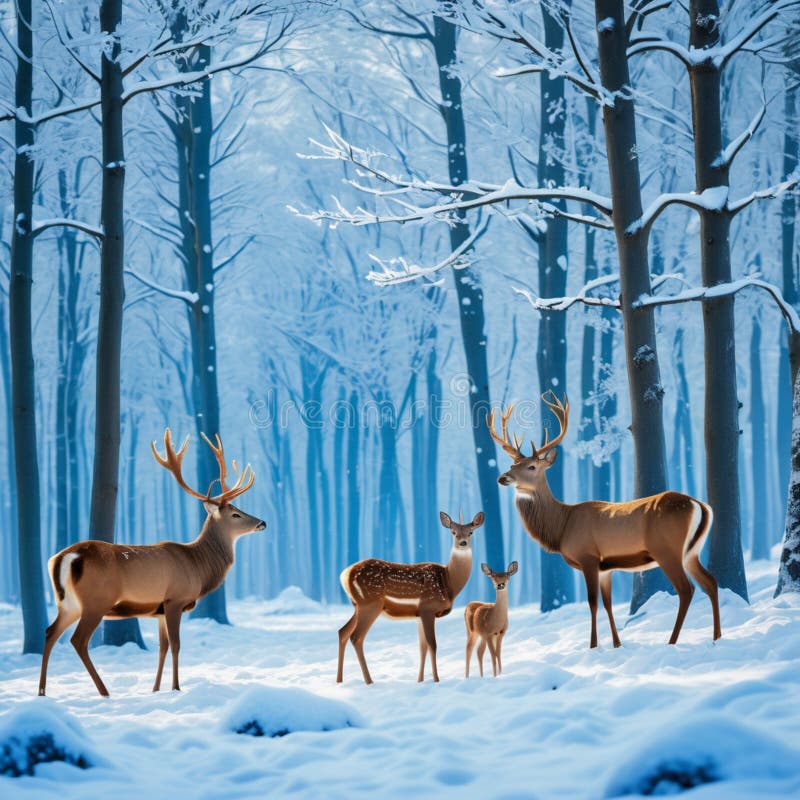 Deer Family in a Winter Wonderland Stock Image - Image of fauna, bucks ...