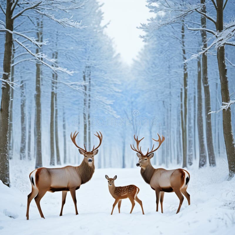 Deer Family in a Winter Wonderland Stock Image - Image of gently ...