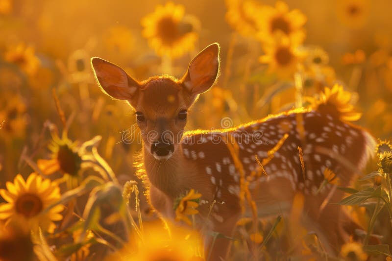 Deer in a Field of Sunflowers Stock Illustration - Illustration of ...