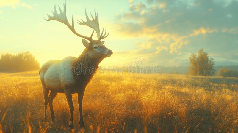 Deer in Field at Sunset stock photo. Image of serene - 373234996