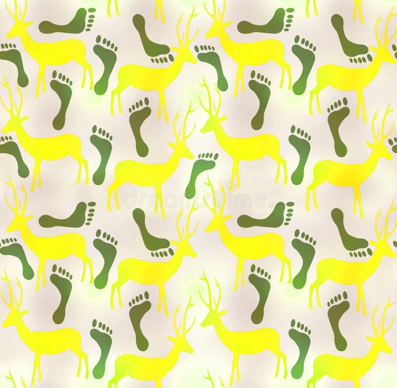 Deer and Foot Print Seamless Animal Pattern Stock Illustration ...