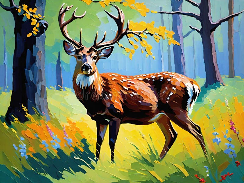 Deer in the Forest. Art Illustration of Deer Stock Illustration ...