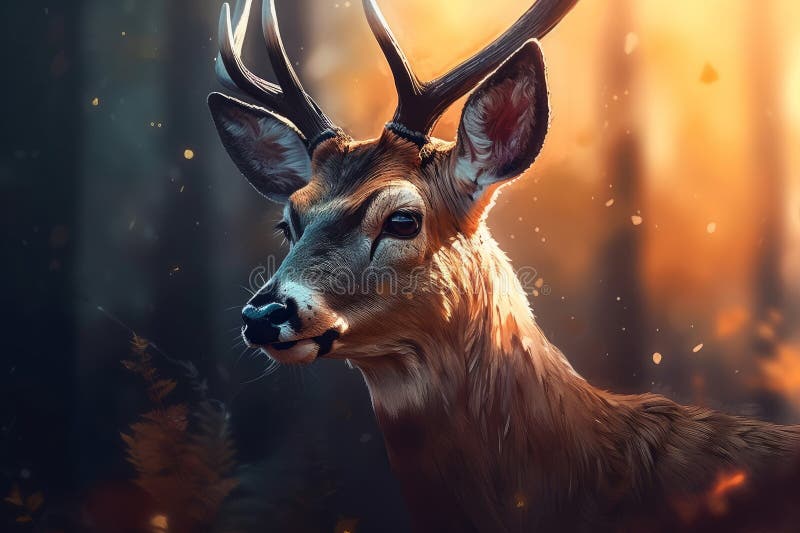 Deer Forest Closeup. Generate Ai Stock Illustration - Illustration of ...