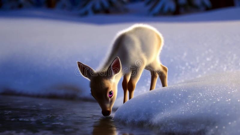 Deer in the Forest Drinking Water in a Stream in Winter Landscape Stock ...