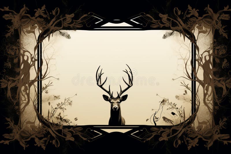 A Deer in a Frame with Leaves and Branches Stock Illustration ...