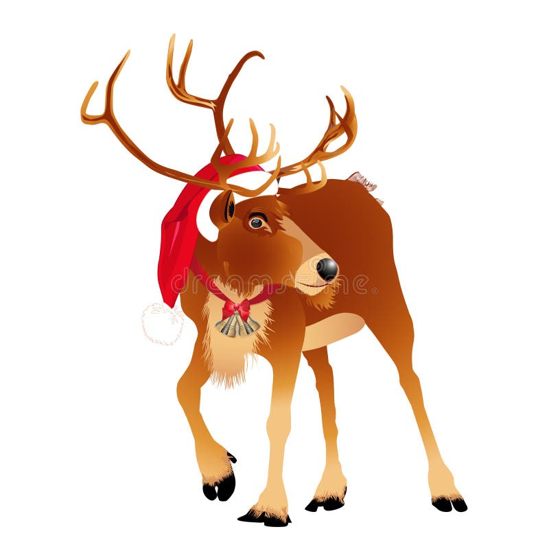 Deer in a Funny Santa`s Red Cap. Vector Illustration. Stock Vector ...