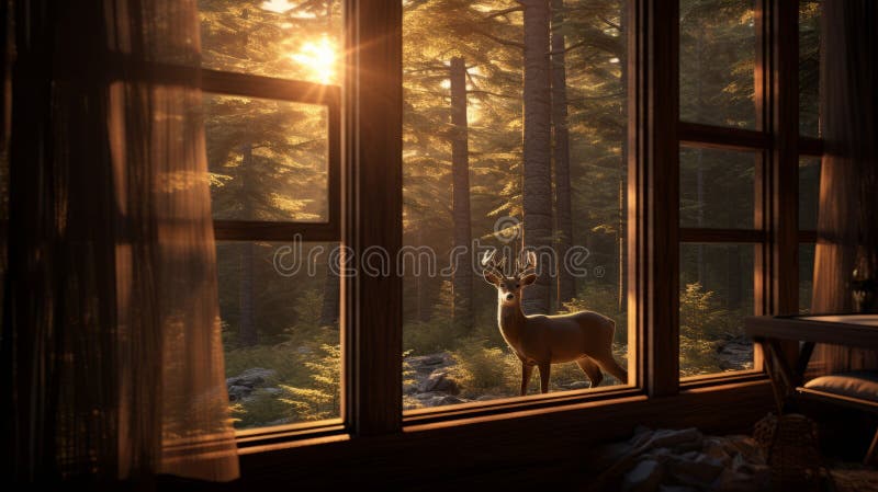 A Deer Gazing at the Sun through a Window Stock Image - Image of window ...