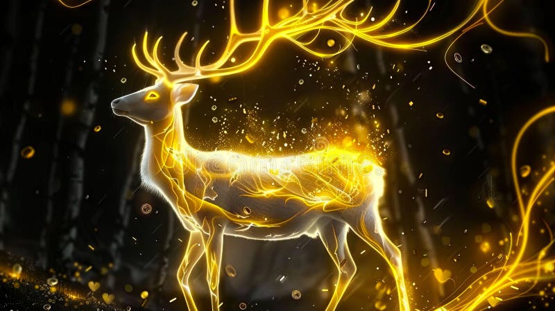A Deer with Glowing Yellow Lights in the Woods Stock Image - Image of ...