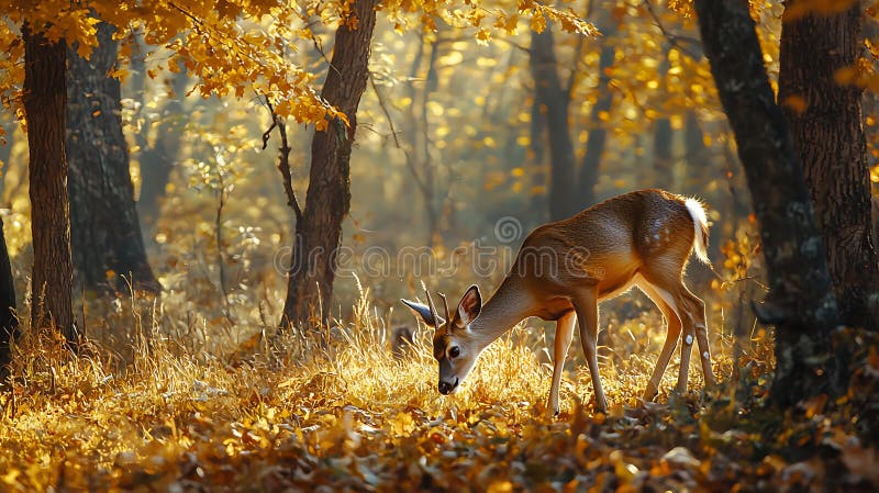 Deer Grazing in a Serene Autumn Forest Setting Stock Illustration ...