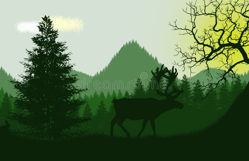 Deer in the Green Forest 2d Stock Illustration - Illustration of plant ...
