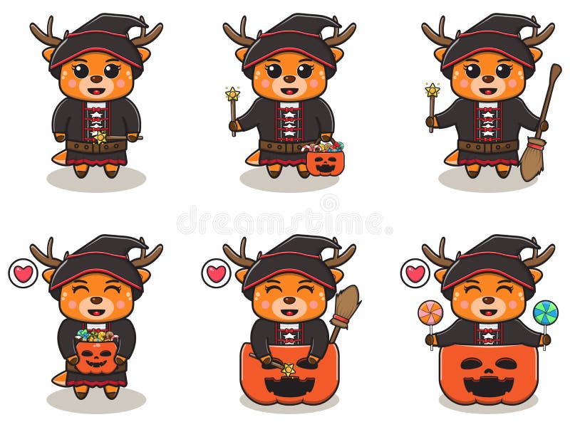 Vector Illustration of Cute Deer with Witch Halloween Costume. Stock ...