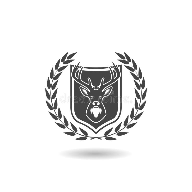 Deer Head with Antlers on Shield Icon with Shadow Stock Vector ...