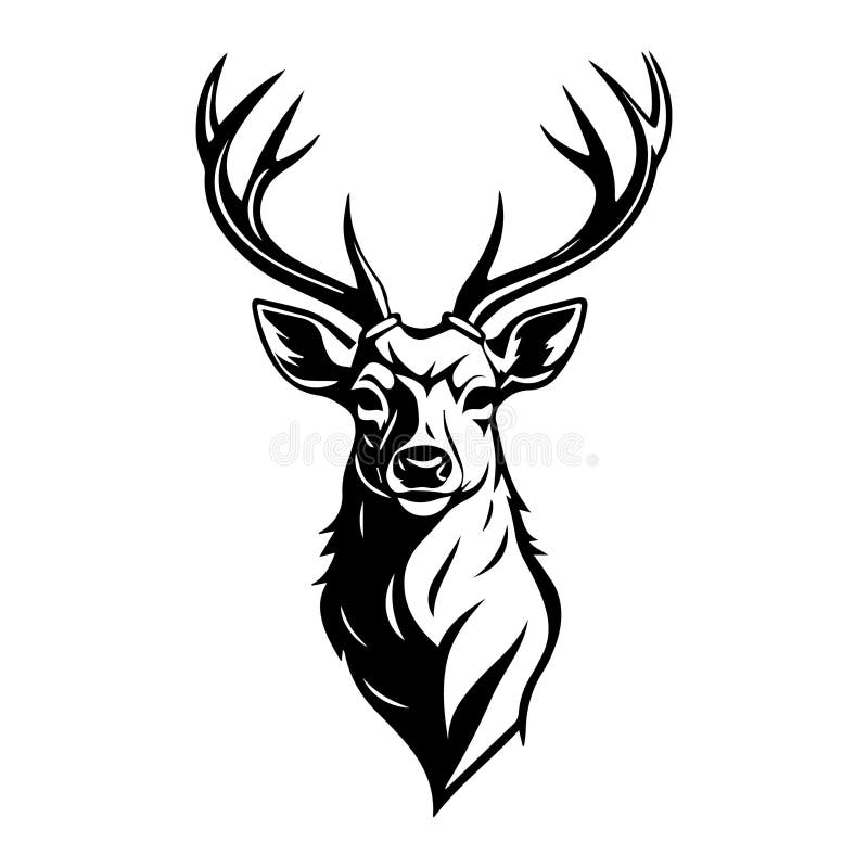 Deer Head Black and White Vector Design Stock Photo - Illustration of ...