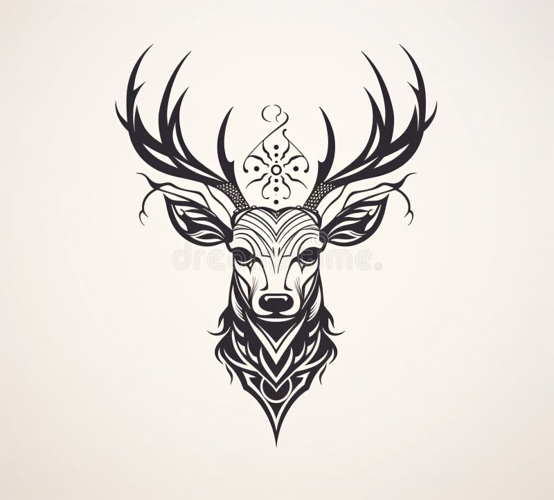 Deer Head Design with with Decoration Style. Monochrome Style Stock ...