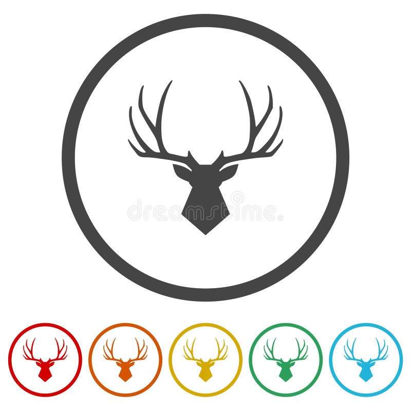 Deer Head Icon. Set Icons in Color Circle Buttons Stock Vector - Illustration of icons, circle ...