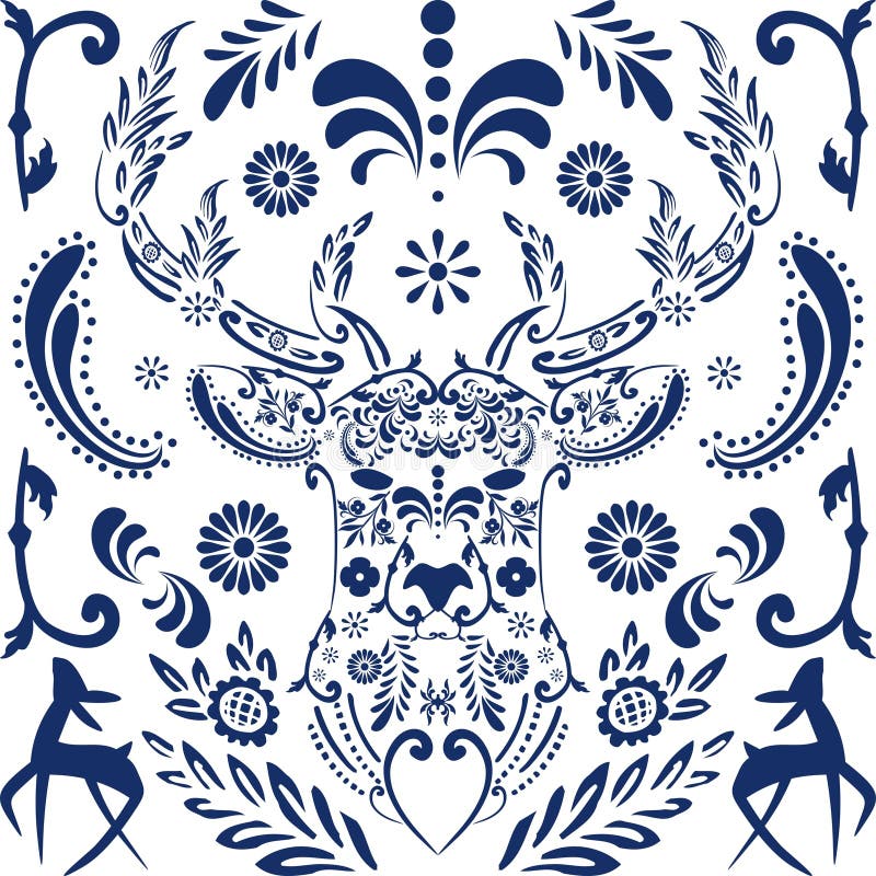 Deer Head Mexican Talavera Mosaic Illustration Stock Vector ...