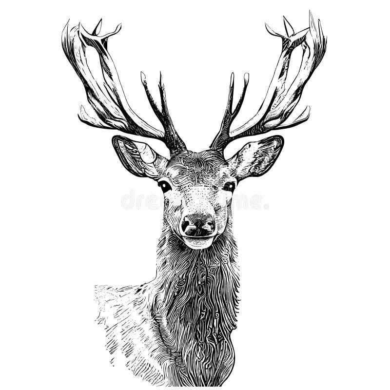 Deer Head Portrait Sketch Hand Drawn Engraving Style Stock Vector ...