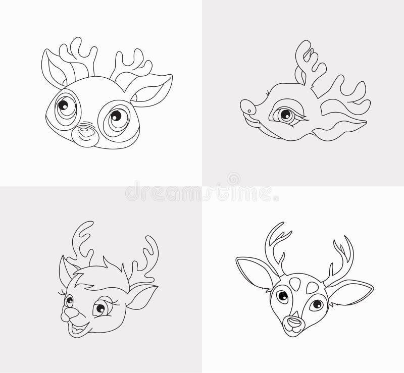 Deer Head Set Coloring Book for Kids Antistress Hand Drawn Zentangle ...