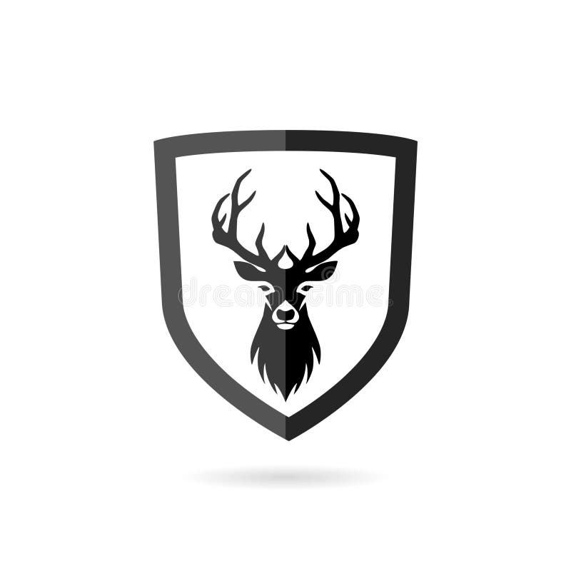 Shield and Head Deer Logo Design Isolated on White Background Stock ...