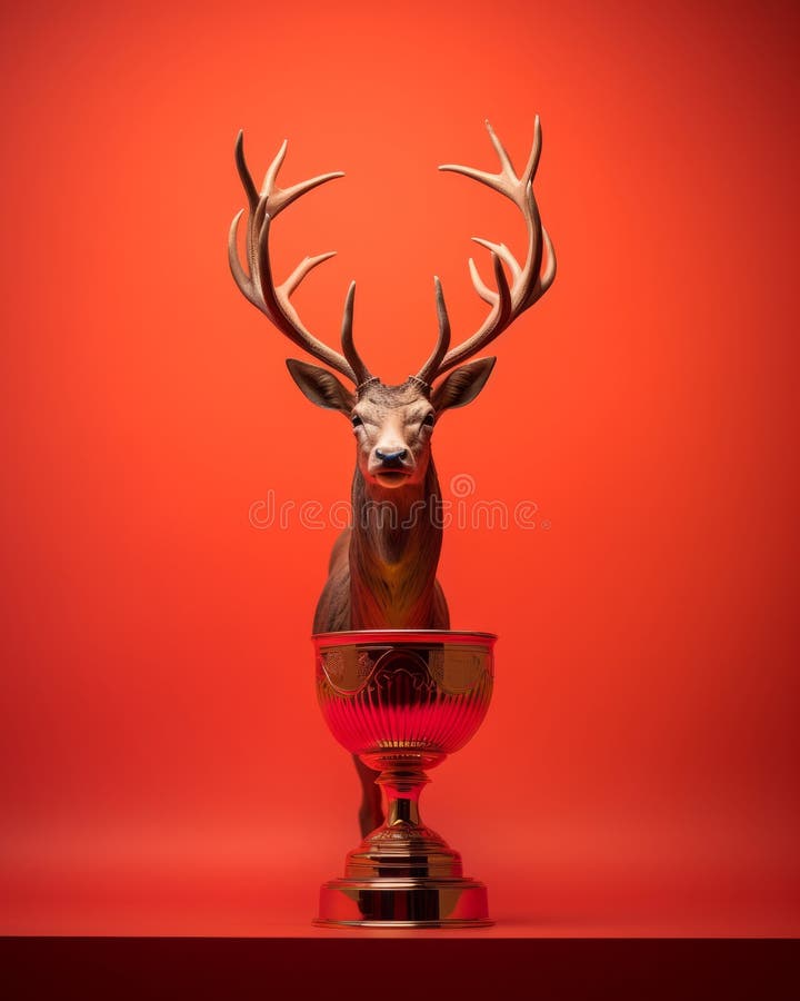 A Deer Head on Top of a Trophy on a Red Background Stock Illustration ...