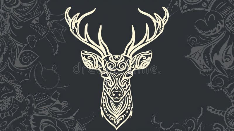 Deer Head with Tribal Patterns in Simple Line Drawing. Stock ...