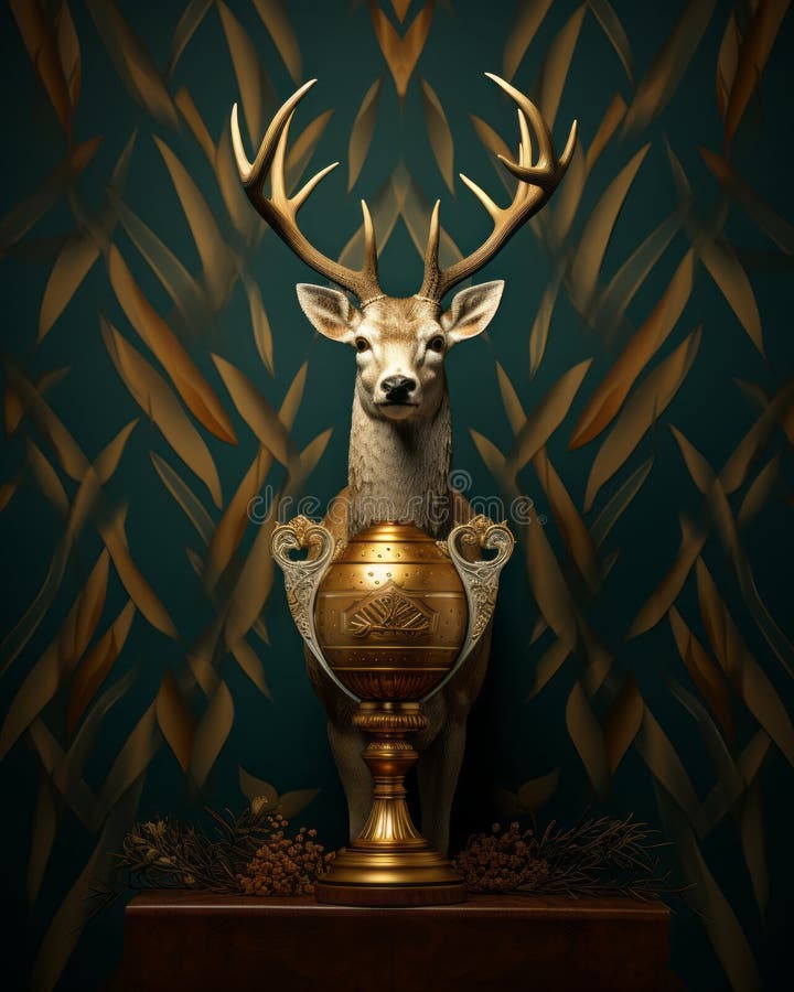 A Deer Head with a Trophy on Top of a Table Stock Illustration ...