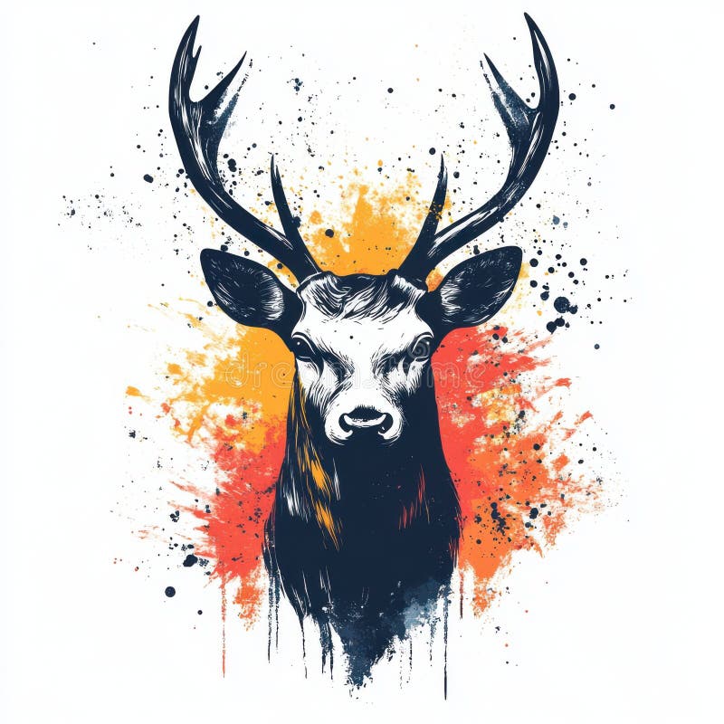 Deer Head Vector Logo Design, with Colorful Paint Splash Background on ...