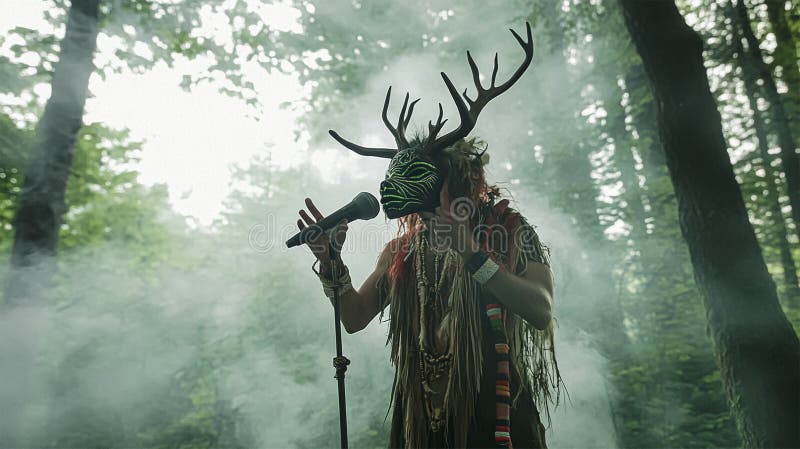 Deer Head Vocalist in the Forest, with Microphone in Nature. Generated ...