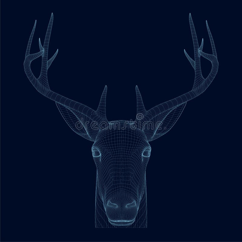 Set with Wireframe Deer of Black Lines on a White Background. Side ...