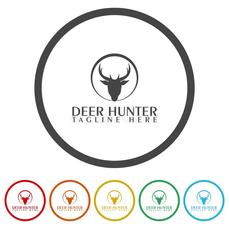 Deer Hunter Logo Template. Set Icons in Color Circle Buttons Stock ...