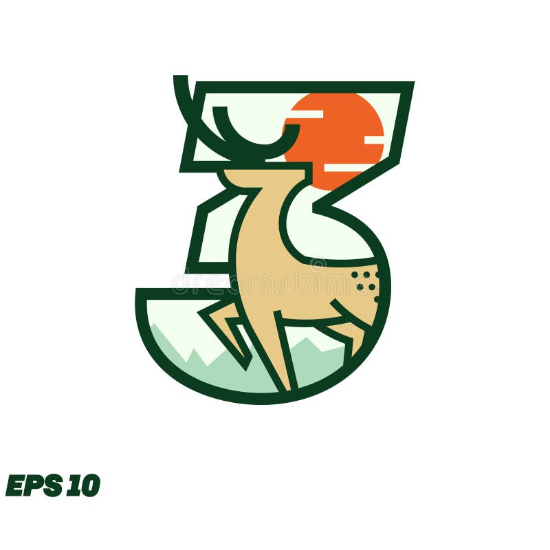 Deer or Hunting Numeric 3 stock illustration. Illustration of antler ...