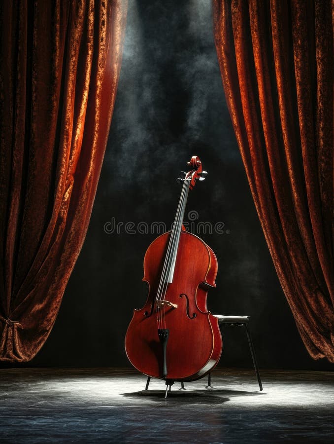 Deer Joyfully Playing a Cello on Stage Under Soft Spotlight with ...