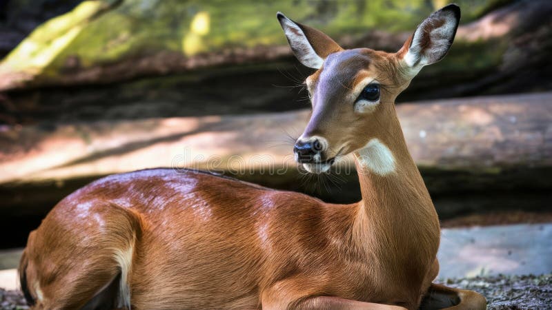 A Deer Laying Down on the Ground in Front of a Tree, AI Stock Image ...